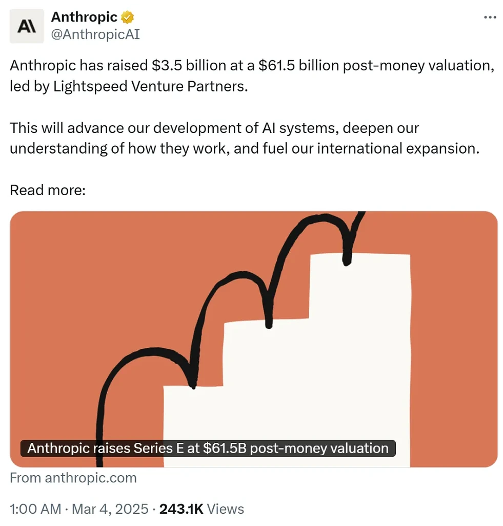 Anthropic E 轮融资 35 亿美元，估值达 615 亿美元，网友期待 Claude 4 - AI资讯 - 冷月清谈